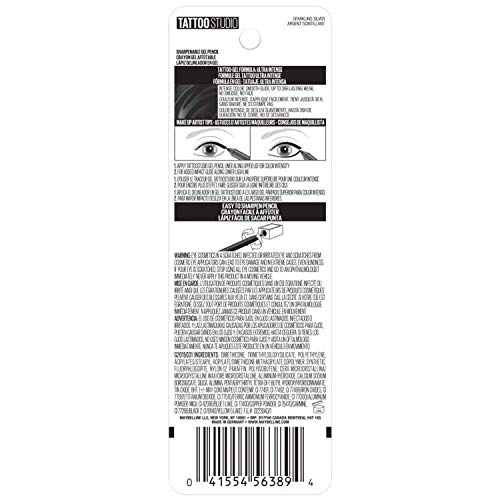 Maybelline TattooStudio Sharpenable Gel Pencil Longwear Eyeliner Makeup, Sparkling Silver, 0.04 oz. (Pack of 2)