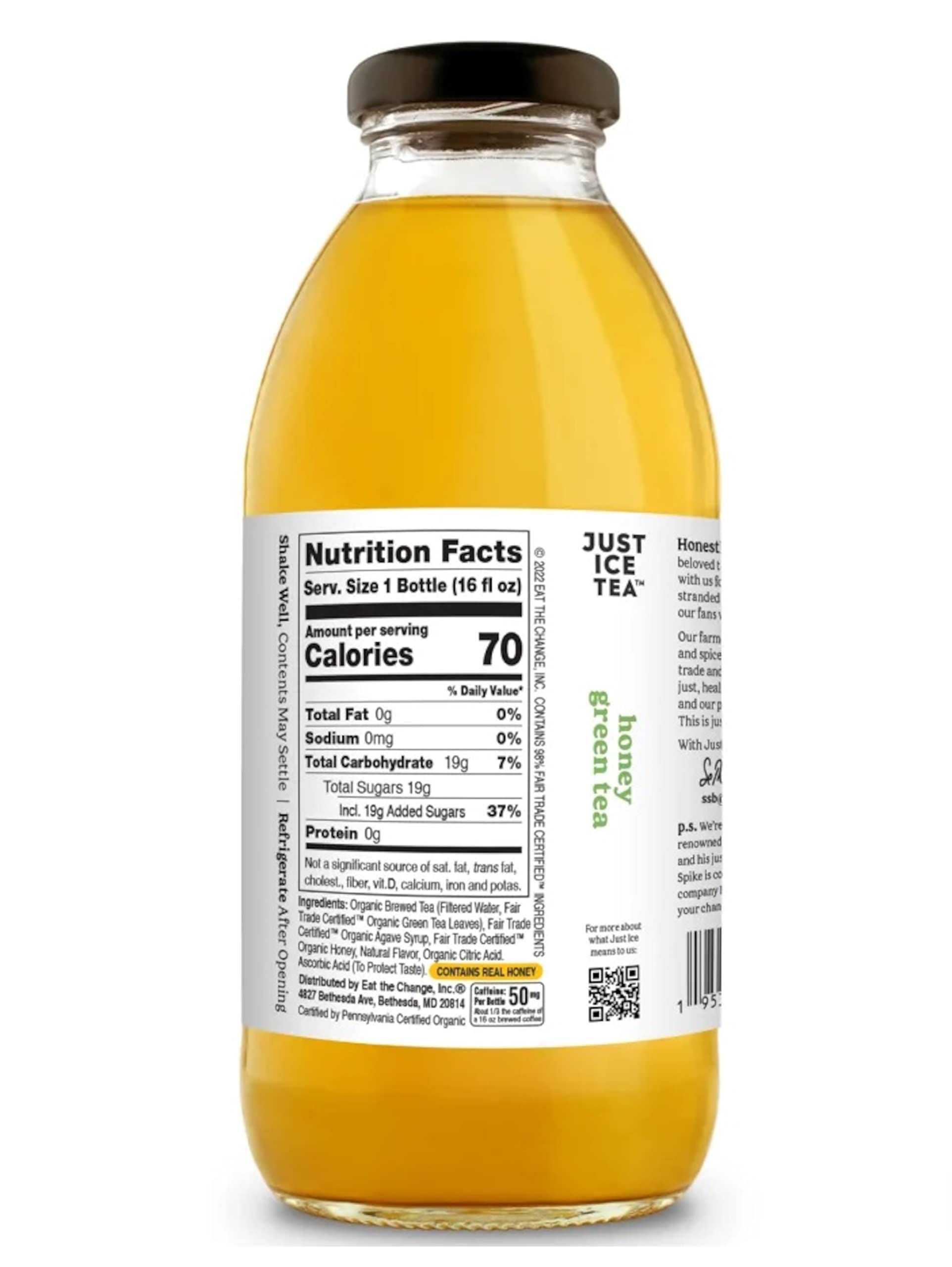 Just Ice Tea Organic Iced Tea, 16 Fl Oz Glass Bottles (Honey Green Tea, Pack of 12)