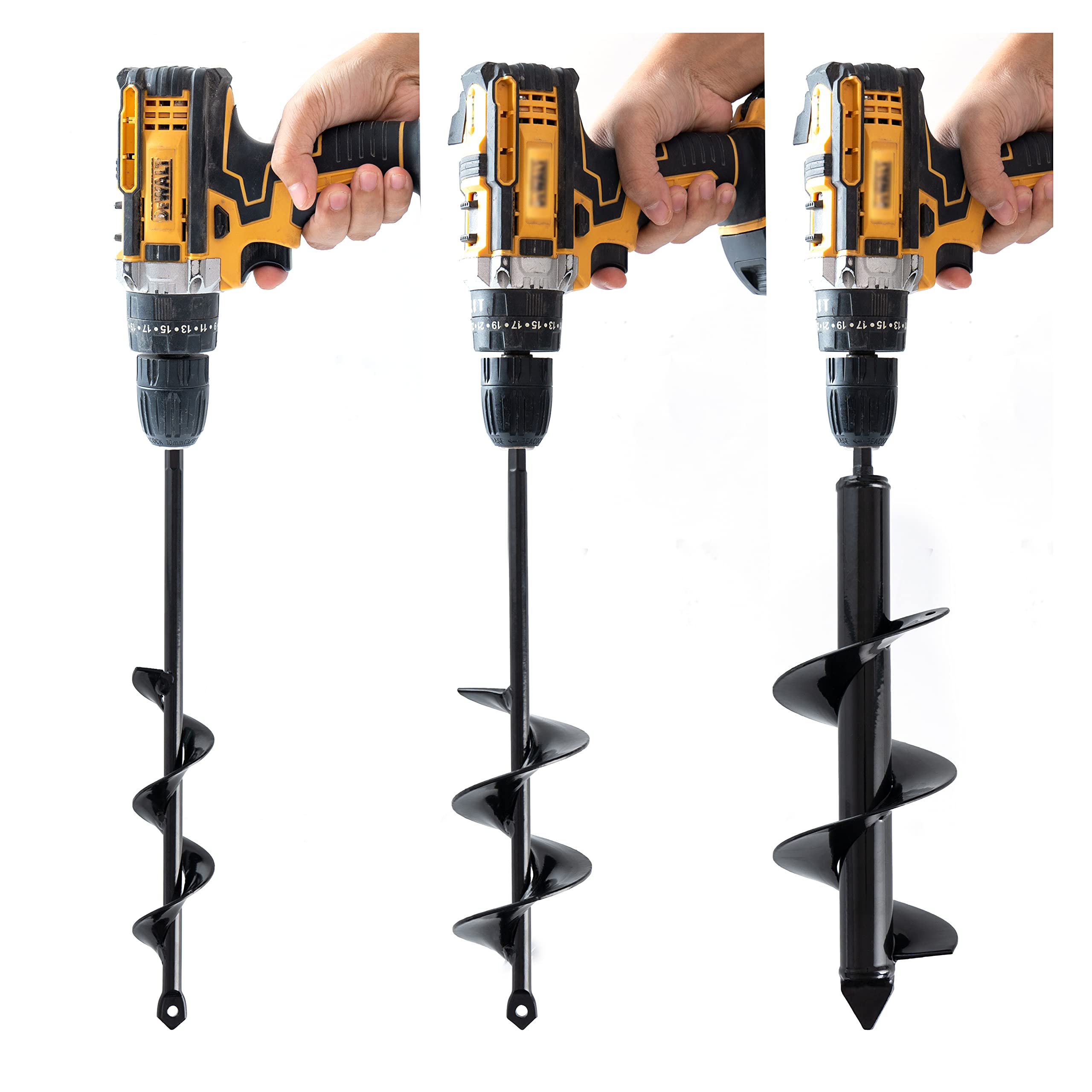 VASGOR Set 3 (1.6x12, 2.6x12, 3.5x12) Auger Drill Bit for Planting - Easy Planter Garden Auger - Bulb & Bedding Plant Augers - Posthole Digger for 3/8” Hex Drive Drill