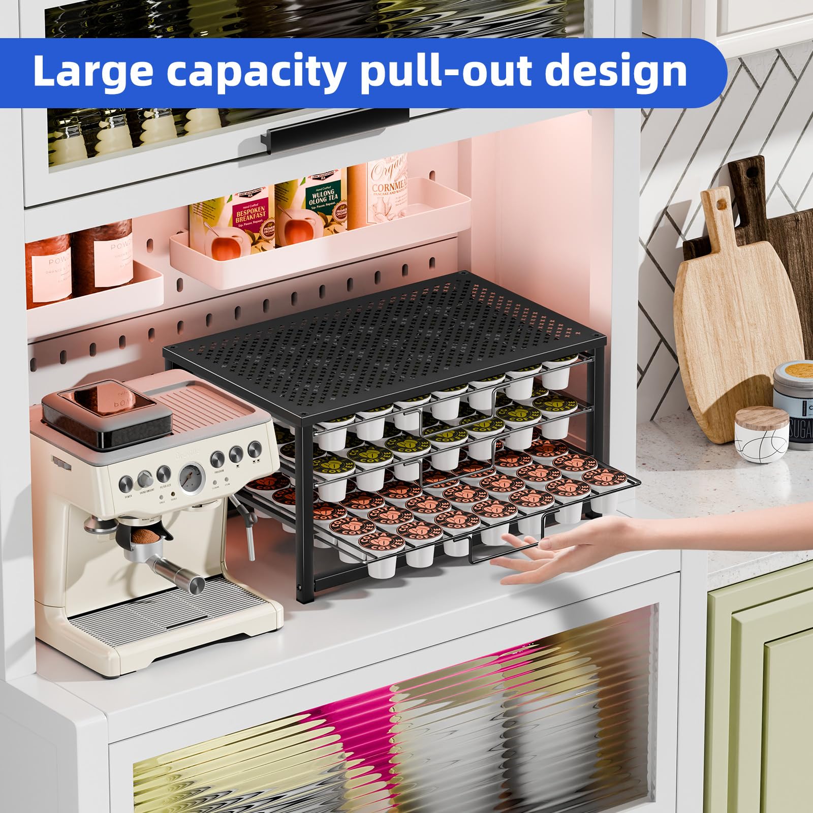 Simple Trending 3-Tier Coffee Pod Holder Rack for K-Cup, 105 Pod Pack Capacity Rack, Metal, Black