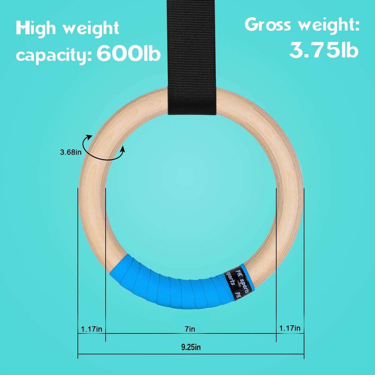 Funlove Gymnastic Rings High Capacity with 15ft Adjustable Buckle Straps Pull Up Exercise Rings Non-Slip Rings for Home Gym Full Body Workout