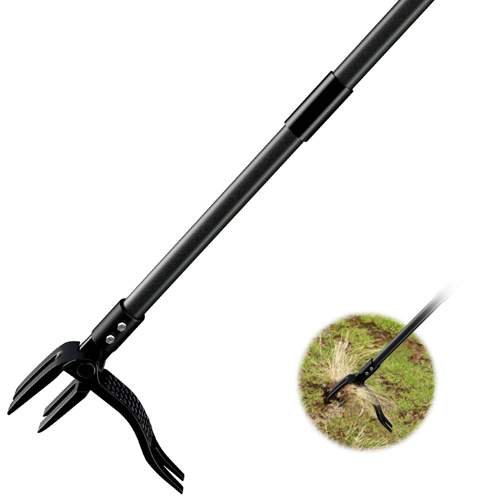 Lcokeiy Weed Puller Tool Stand Up Heavy Duty, 63" Long Handle Stand Up Weeder with 4 Claw Steel,Heavy Duty Weeding Tool for Dandelions Root
