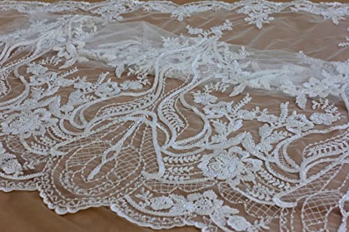 Special Large Patterns Design La Belleza Beading lace Fabric 49" Width Beautiful Easy to Cut for Wedding Dress White lace Fabric Off White 2 Yards