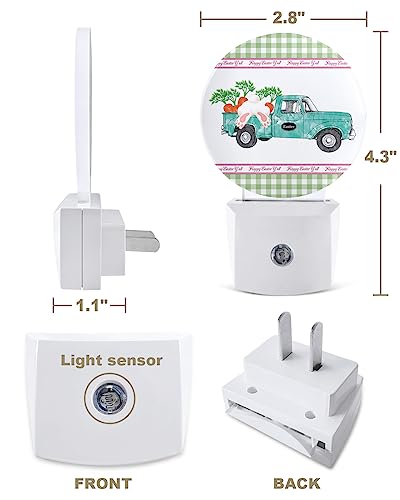 Night Light Plug into Wall, LED Nightlights Easter Truck with Carrot Bunny Green Plaid Pattern Small Nightlight Auto Dusk-to-Dawn Sensor Lamp LED Night Lights for Kid's Bedroom, Bathroom