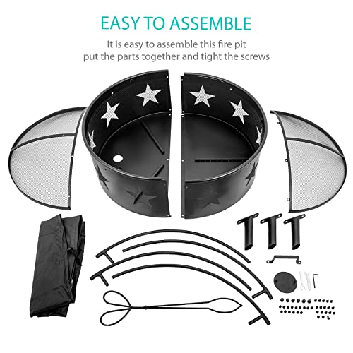 LMRSTOO Fire Pit 36inch for Outside Wood Burning Heavy Duty Fire Pits Firepit for Outdoor with Spark Screen & Waterproof Cover & Poker for Patio Fireplace Garden Picnic Backyard Camping Bonfire