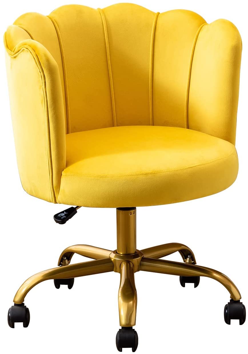 Goujxcy Home Office Desk Chair, Modern Ergonomic Swivel Chair, Adjustable Mid-Back Computer Desk Chair, Task Chair Tufted Accent Chair with Metal Base for Office Study,Beige White