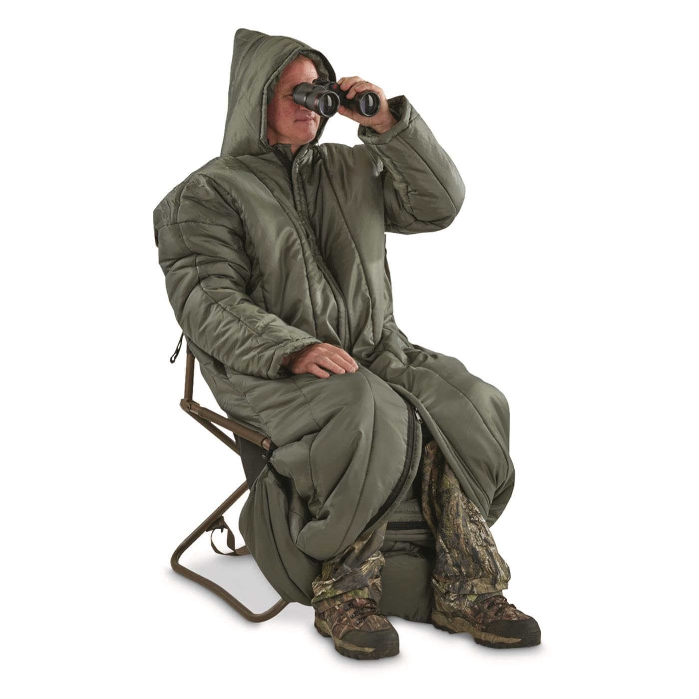 Guide Gear Sportsman’s Sleeping Bag with Arms for Adults Cold Weather, Hunting, Camping, Hiking Accessories Green