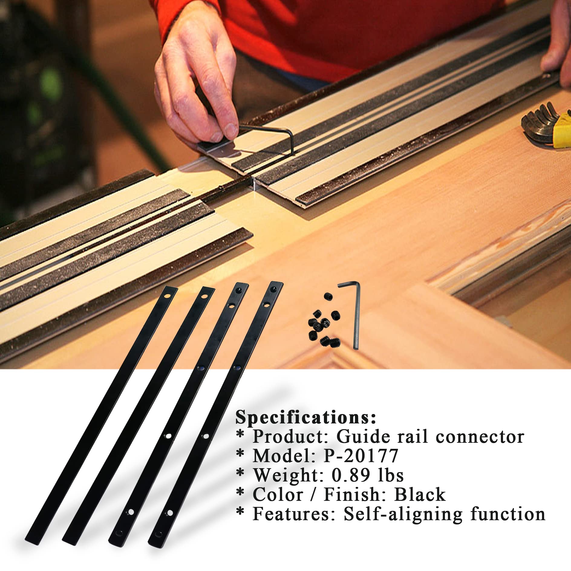 Guide Rail Connector Set P-20177 for Makita Track Saw Long Cuts, Also Compatible with Festool, Fit for DeWalt in Integrated Guide Rail T-Slots for Secure Cutting, 4 PCS, Black