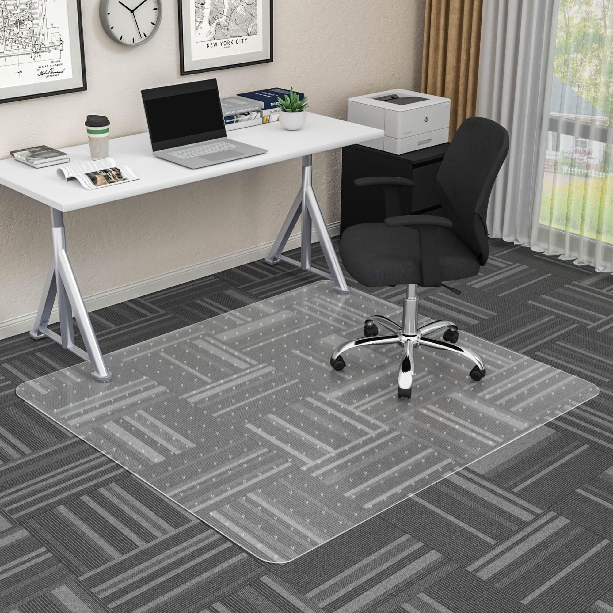 HOMEK Chair Mat for Carpeted Floors, 53β x 45β Transparent Office Chair Mat for Low Pile Carpet, Sturdy Floor Mat for Office Chairs