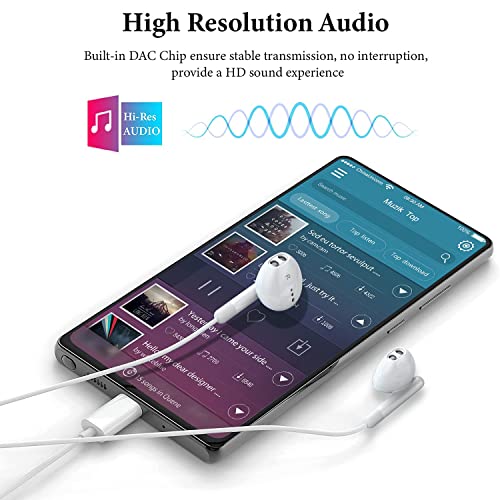 USB C Headphones, USB Type C Earphones HiFi Stereo USB C Wired Earbuds with Microphone Volume Control Noise Canceling for iPad Pro, Samsung S23 Ultra S22 S21 S20 FE Note20, Pixel 7 6 5, OnePlus 10