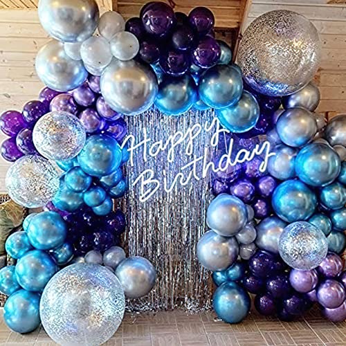 PartyWoo Blue and Silver Balloon Garland Kit 100 pcs and 6 pcs Disco Silver Foil Balloons