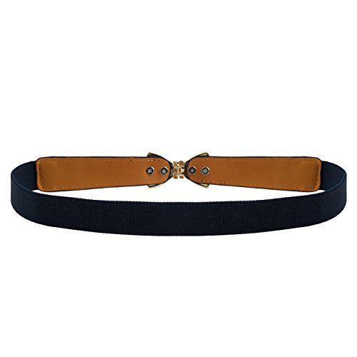 Syuer Womens 1" Width Bow Skinny Elastic Waist Belt Stretchy Belt Thin Belt (L-XL (31"-37"), Black)