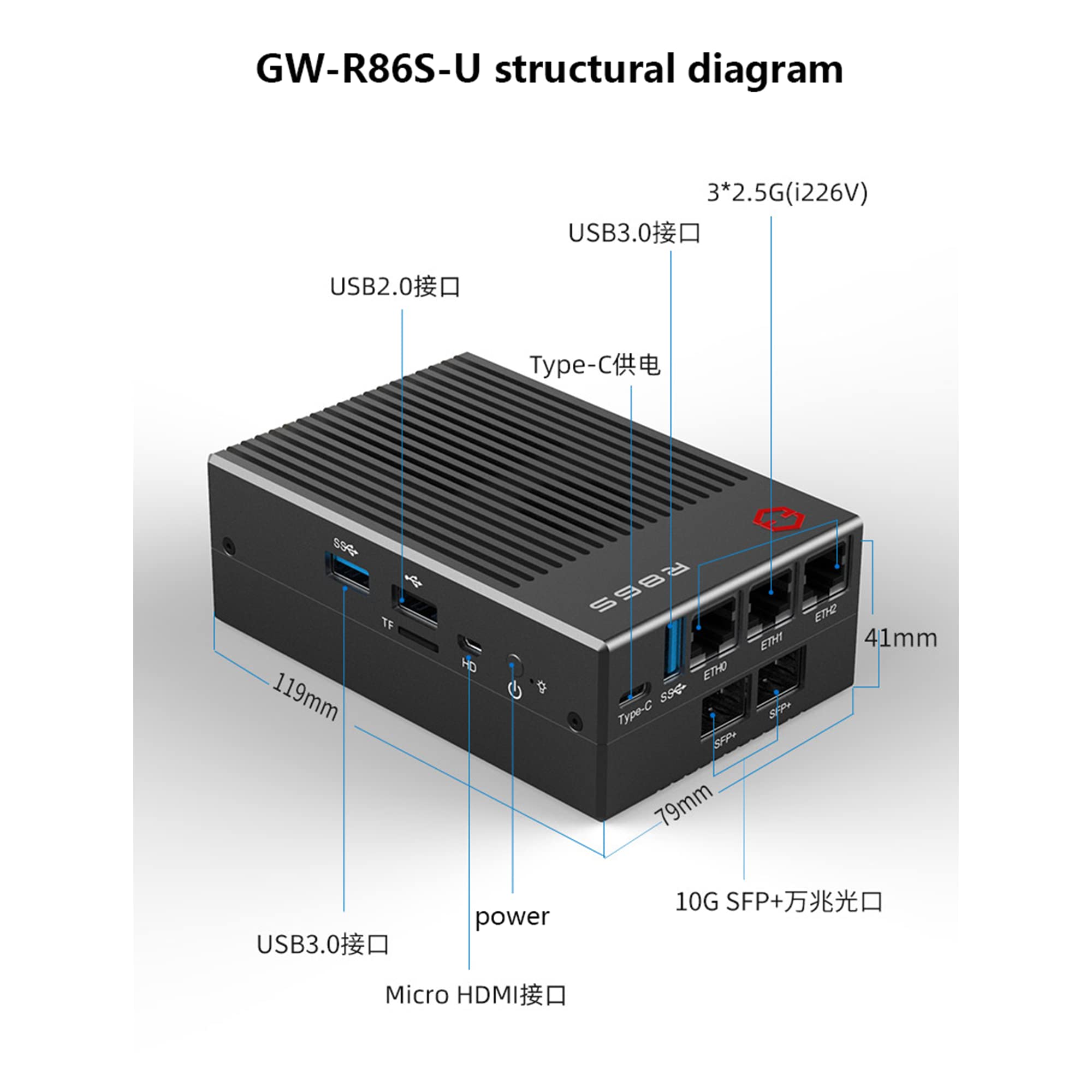 R86S Soft Routing Multi-net Port, Intel Mini Host N5105 N6005 8GB/16GB 10 Gigabit Fiber Port 2.5G (G3 Black)
