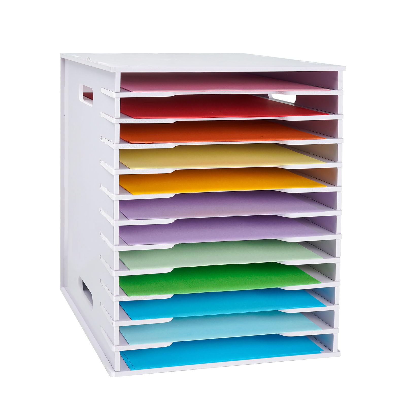 SANFURNEY Scrapbook Paper Organizer for Sizes 8.5" x 11", 12 Tier White Cardstock A4 Paper Sorter Storage Rack, Desktop Scrapbook Paper Holder for Home Office & Classrooms (White)