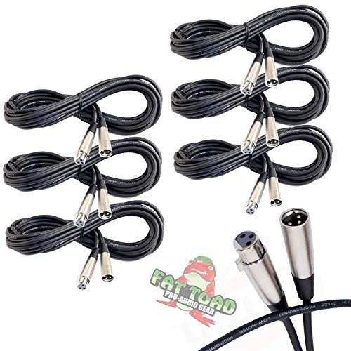 Fat Toad XLR Microphone Cables (6 Pack) 20ft Pro Audio Mic Cord Patch Extension with Lo-Z Connector | 24 AWG Shielded Wire & Balanced for Recording Studio Mixer, Speakers or Live Sound Stage Gear