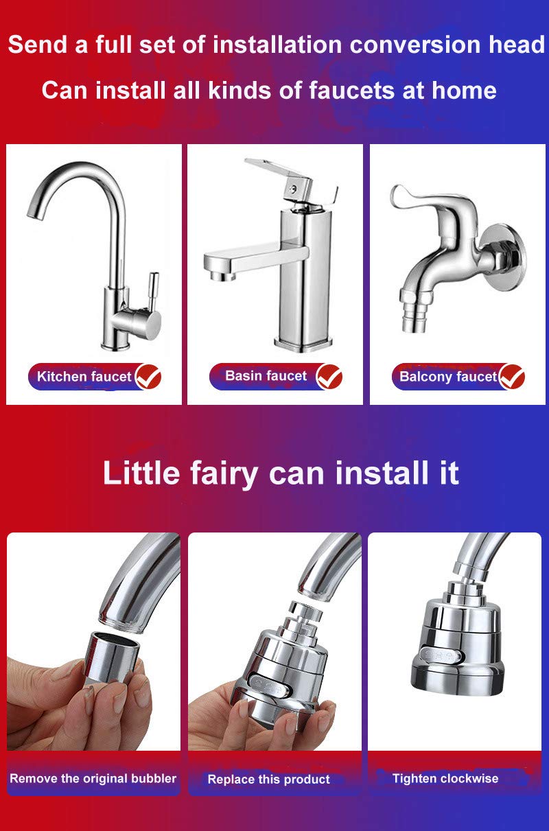 Faucet Water Filter, 360 ° Rotatable Faucet,Moveable Kitchen Tap, Splash Proof Filter, High Pressure Faucet Aerator Head Universal Copper Connector, 3 Adjustment Modes Faucet Sprayer (mid-length)