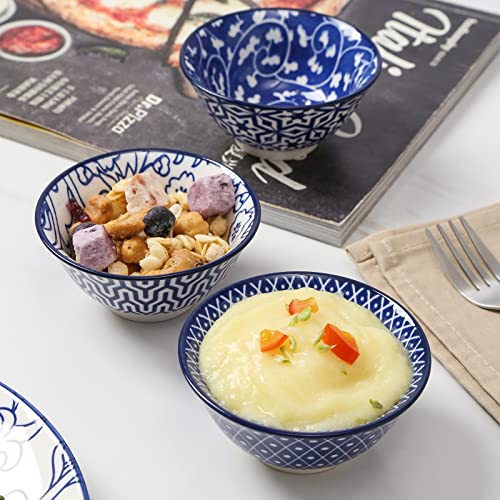 Selamica Ceramic 3.5 inch Dessert Bowls Set, 4 oz Cute Small Bowls Dipping Bowls for Ice Cream Snack Side Dishes Condiment, Microwave Oven Dishwasher Safe, Set of 6, Vintage Blue