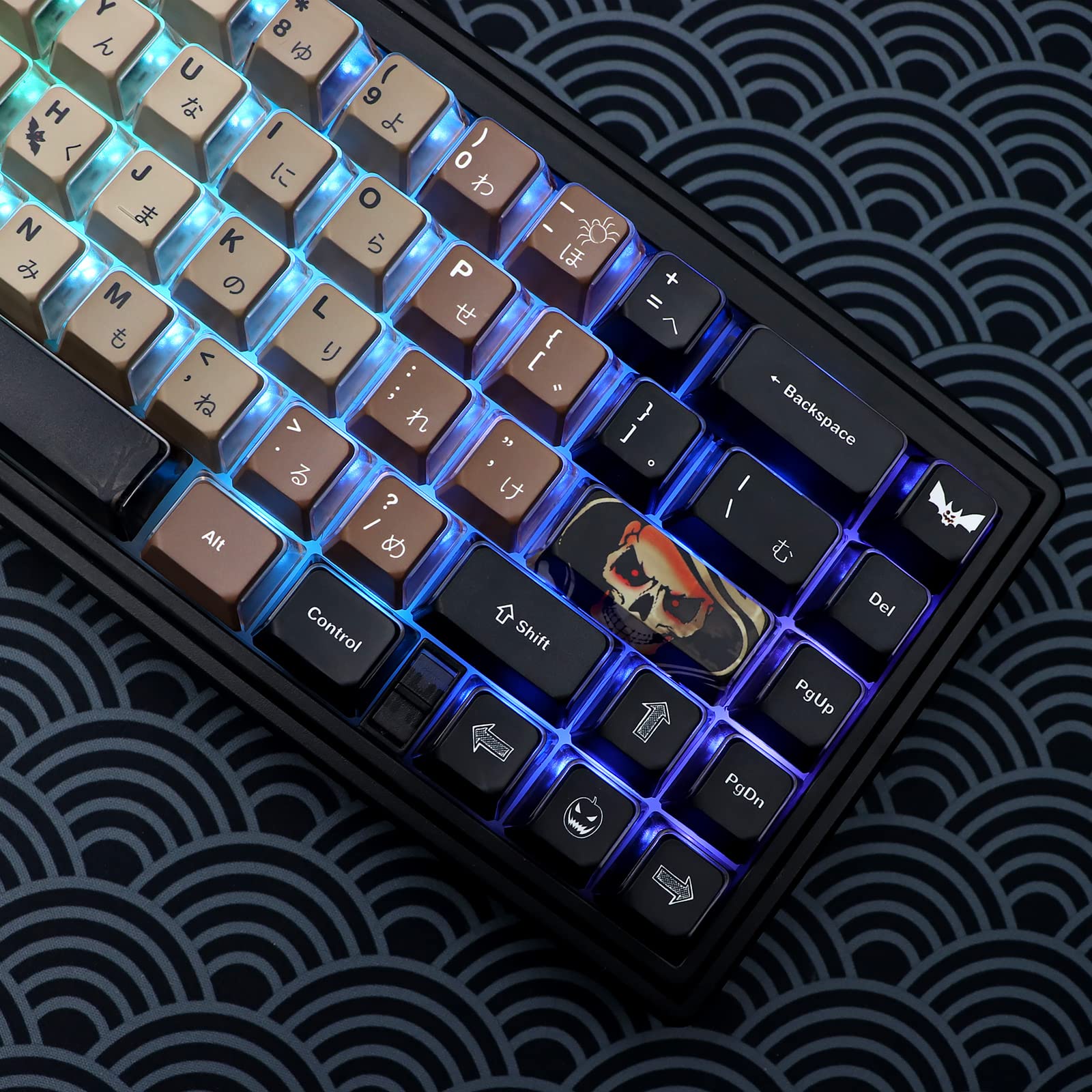JSJT Halloween Keycaps 150 Keys Triple Side Transparent Japanese keycaps PBT Shine Through Keycaps OEM Profile Custom Keycap Set Suitable for 61/64/87/104/108 Cherry MX Switch Mechanical Keyboard