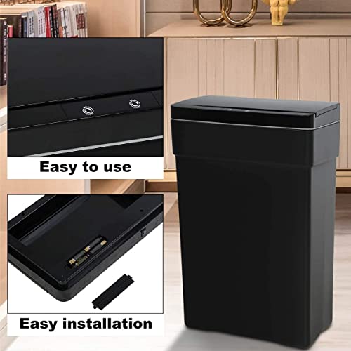 NiamVelo 50 Liter/13.2 Gallon Trash Can, Automatic Garbage Can Touch Free High-Capacity,Plastic Smudge Resistant Trash Can Kitchen Trash Can with Lid (Black)