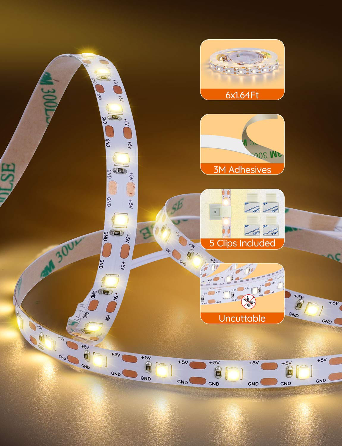 Govee Under Cabinet Lights, Motion Sensor LED Light Strip with Memory Function, 4pcs Adjustable Brightness and 3000K Warm White Closet Lights for Cabinet, Counter, Kitchen, Bedroom