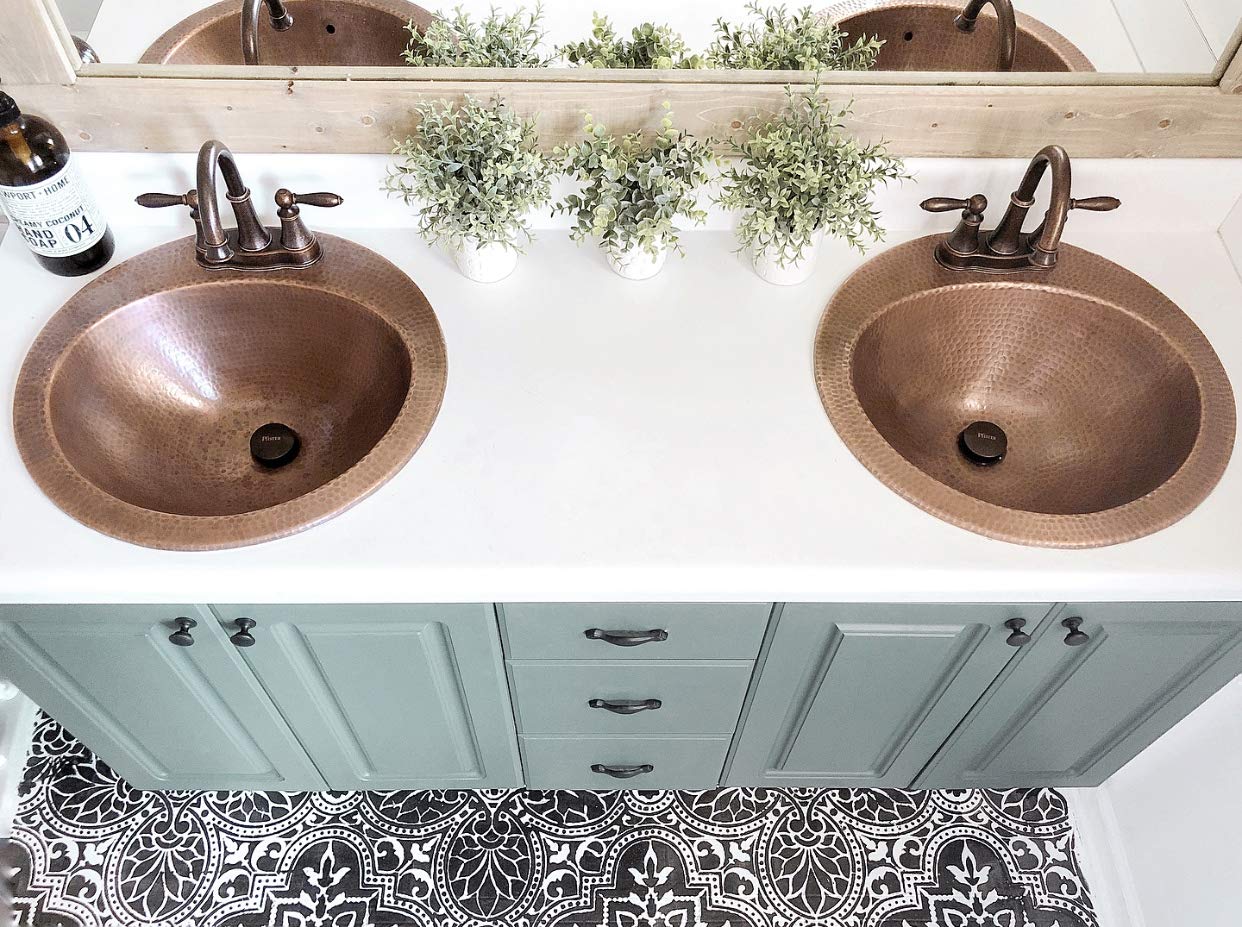 Sinkology SB101-19AC Bell Drop-in Handmade Copper Bath Sink with 4" Faucet Holes and Overflow, 19", Antique Copper