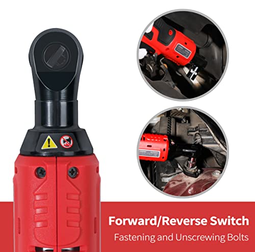 MANUSAGE 3/8" 20V Cordless Electric Ratchet Wrench, 44.25 Ft-lbs,380RPM, with 2 x 2.0A rechargeable lithium ion batteries,Charger and 20V Lithium-Ion LED work light