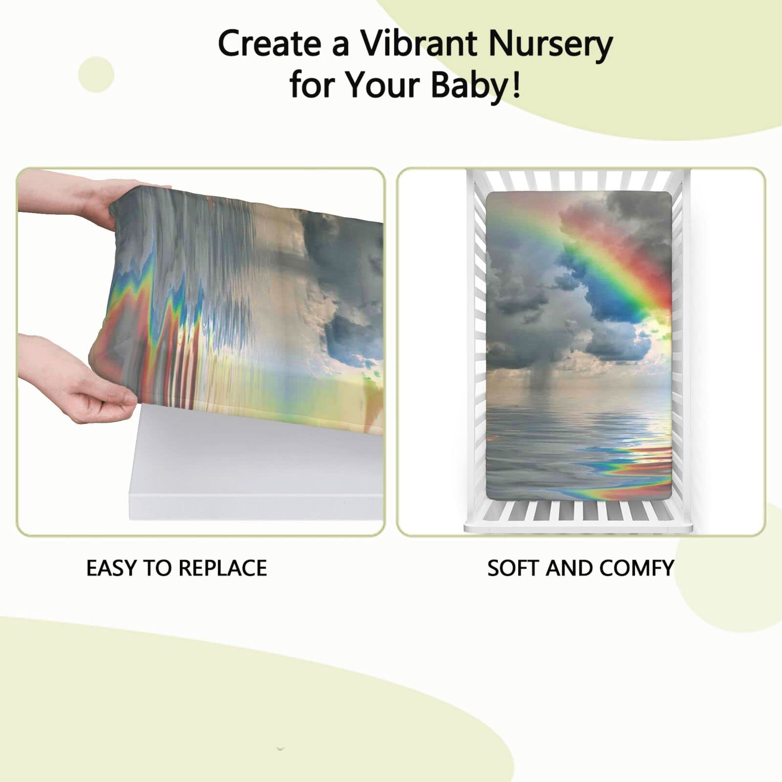 Rainbow Themed Fitted Crib Sheet,Standard Crib Mattress Fitted Sheet Toddler Bed Mattress Sheets-Baby Sheet for Boys Girls,28β x52β,Pale Grey Multicolor