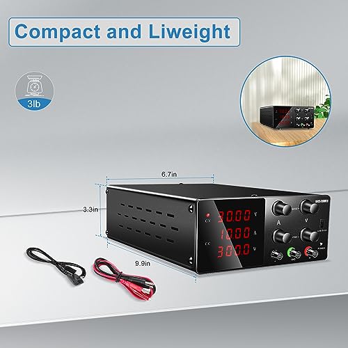 NICE-POWER DC Power Supply Variable: 30V 10A Adjustable Switching Regulated High Precision 4-Digits LED Display 5V/2A USB Port Output & Input Power Cord Bench Lab Power Supplies