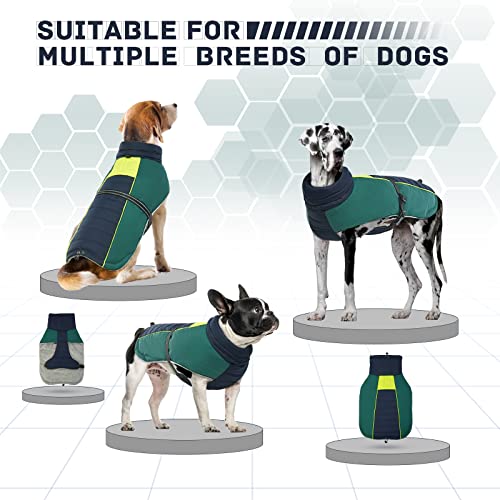 T'CHAQUE Warm Dog Jacket, Cold Weather Coat for Small Medium Large Dogs, Waterproof Reflective Turtleneck Dog Vest, Winter Fleece Dog Outfit with Leash Ring Windproof Adjustable Dog Apparel Clothes