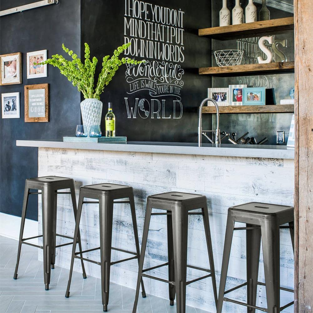 Topeakmart Metal Bar Stools 30 inches Set of 4 High Backless Counter Bar Stool Heavy Duty Indoor-Outdoor Stackable Chairs