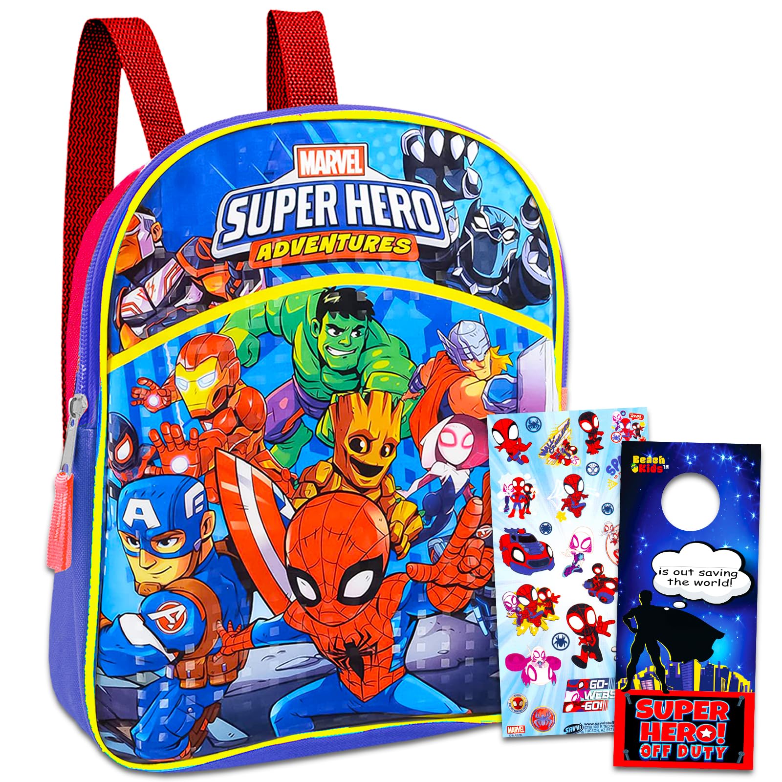 Spidey and Friends Mini Backpack - 3 Pc Bundle with 11" Spidey Preschool Toddler Small Backpack for Boys, Kids Plus Stickers, More | Mini Spiderman Backpack