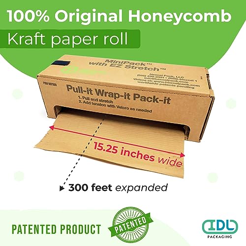 IDL Packaging HexcelWrap Cushioning Kraft Paper 15.25" x 300' in Self-Dispensed Box β Eco-Friendly Honeycomb Alternative to Bubble Wrap β Innovative Packing Paper Roll for Shipping and Moving