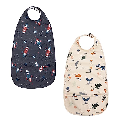 weather trend Bibs for Toddlers,Set of 2,Adjustable Baby Bibs for Boy Eating with Crumb Catcher