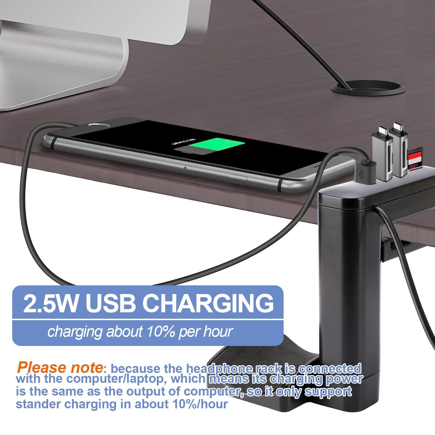 Mystery Headset Holder with Hub - Multi-Function Headphone Hanger Hook with USB Hub & Memory Card Readers -Under Desk Headphone Stand Mount for Office, Computer File Transfer, PC Accessories