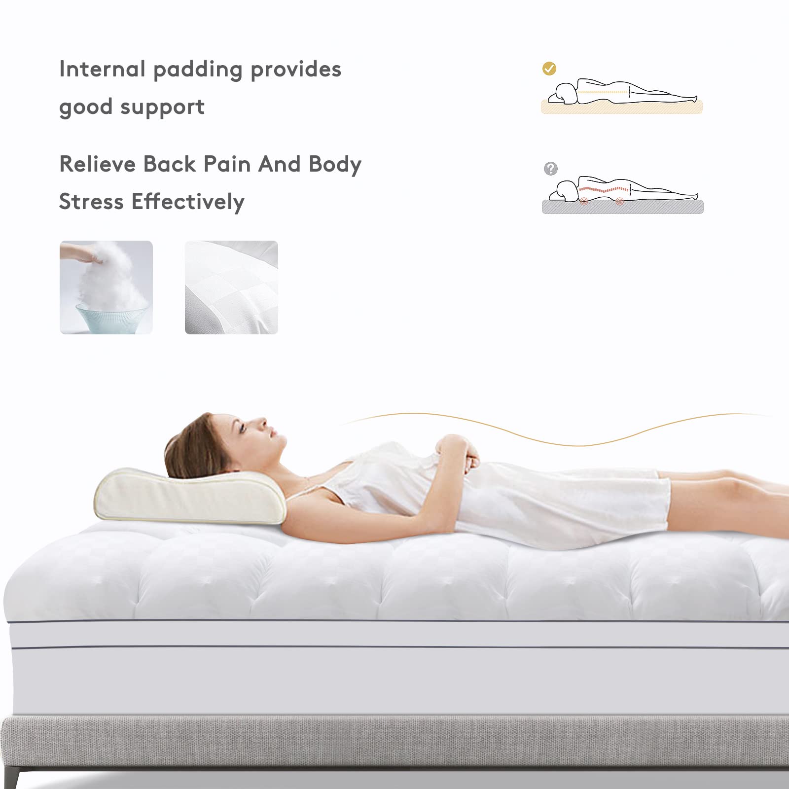 Queen Mattress Topper Extra Thick Stretches up 8-21" Deep Pocket - 2β Thick Double Border Overfilled Quilted Fitted Mattress Pad Breathable Pillowtop with Snow Down Alternative White