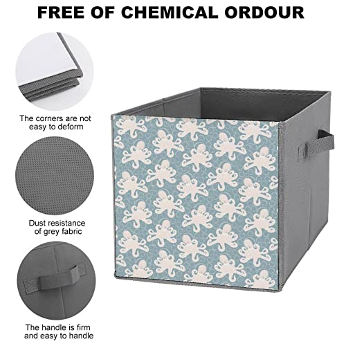 Octopus PU Leather Collapsible Storage Bins Canvas Cube Organizer Basket with Handles