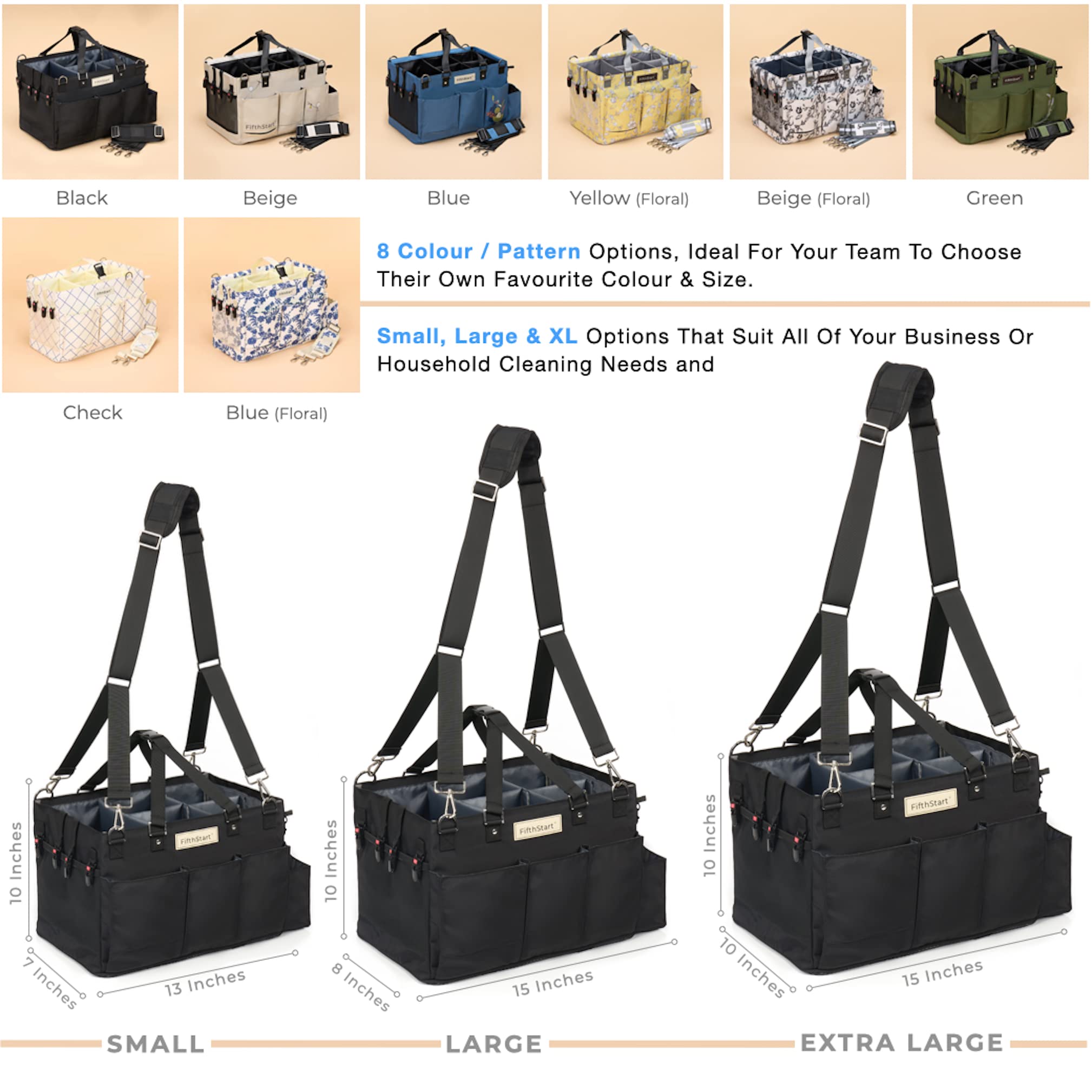 FifthStart Wearable Cleaning Caddy, A Cleaning Supplies Organizer With 4 Corner Shoulder Strap & Removable Waist Strap. Professional Cleaning Caddy Organizer With Handle: (Black, X-Large)