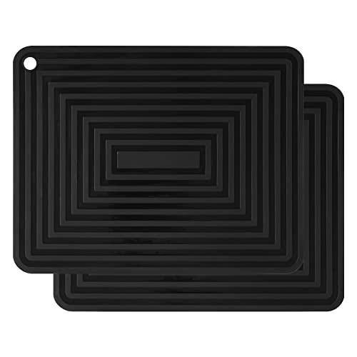 IFFMYJB Silicone Trivet Mats for Hot Pots & Pans Hot Dishes, Silicone Pot Holders, Hot Pads for Kitchen, Multipurpose Heat Resistant Mat for Silicone Hot Pads, Trivet Mat 2 Set Black