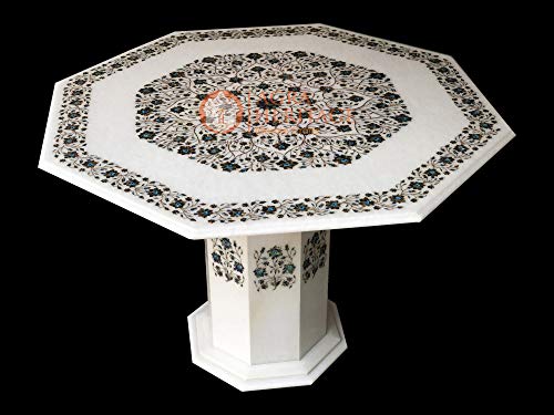 Marble Dining Center Table Top With Stand Pauashell Turquoise Inlay Garden Home Decor