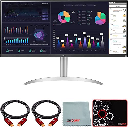 LG 34WQ650-W 34 inch 21:9 UltraWide Full HD 2560 x 1080 100Hz IPS Monitor Bundle with Deco Gear HDMI Cable 2 Pack + Gamer Surface Mousepad + Screen Cloth