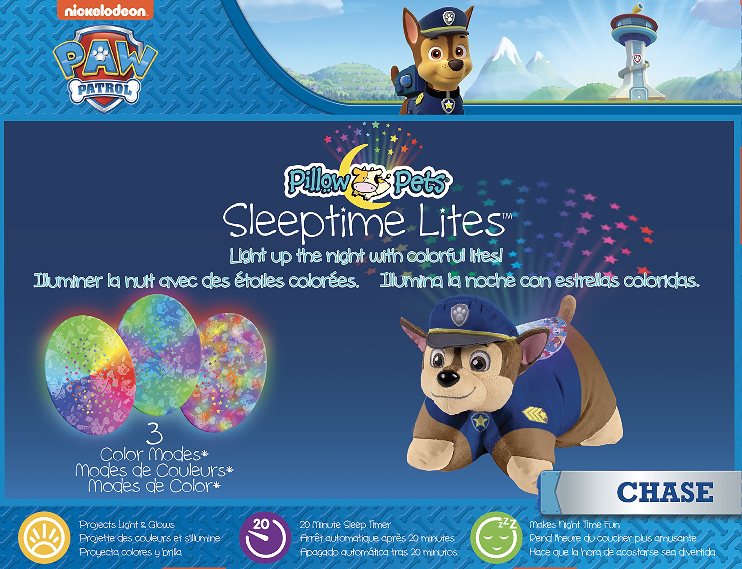 Pillow Pets Paw Patrol Chase Sleeptime Lite, 11" Nickelodeon Stuffed Animal Nightlight, 1 Count (Pack of 1), Multicolor