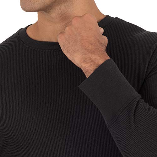 Fruit of the Loom Men's Recycled Waffle Thermal Underwear Crew Top (1 and 2 Packs), Black/Natural, X-Large