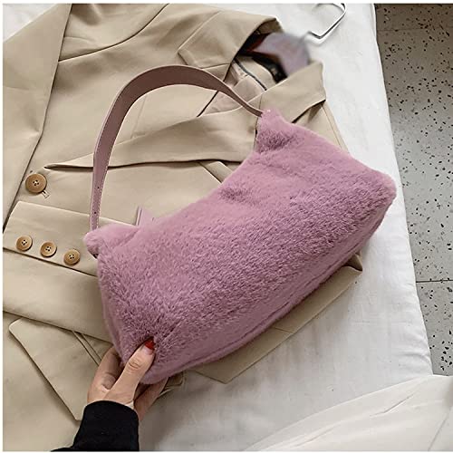 N/A Plush Women Shoulder Bag Winter Mini Bags All-match Handbag Fluffy Solid Female Bag (Color : Pink, Size : One Size)