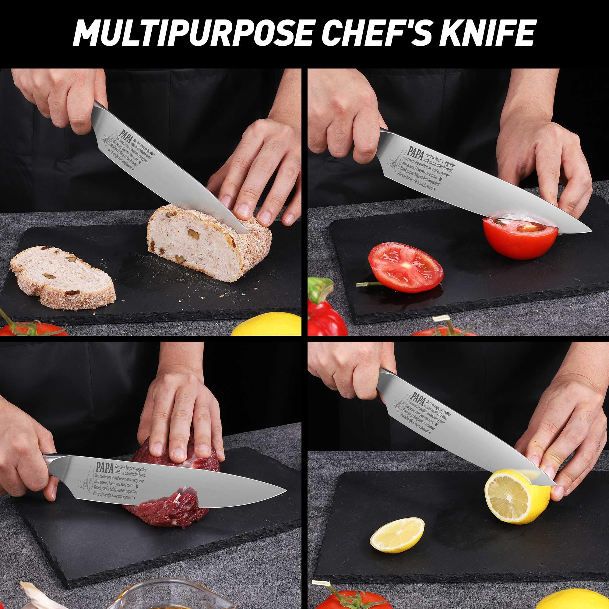 Papa Grandpa Christmas Birthday Gifts -Grandfather Papa Gifts from Grandkids -Best Papa Ever Gifts -Fathers Day Papa Gifts for Granddad Grandpa Grandfather, 8-inch Kitchen Knife Gifts for Papa