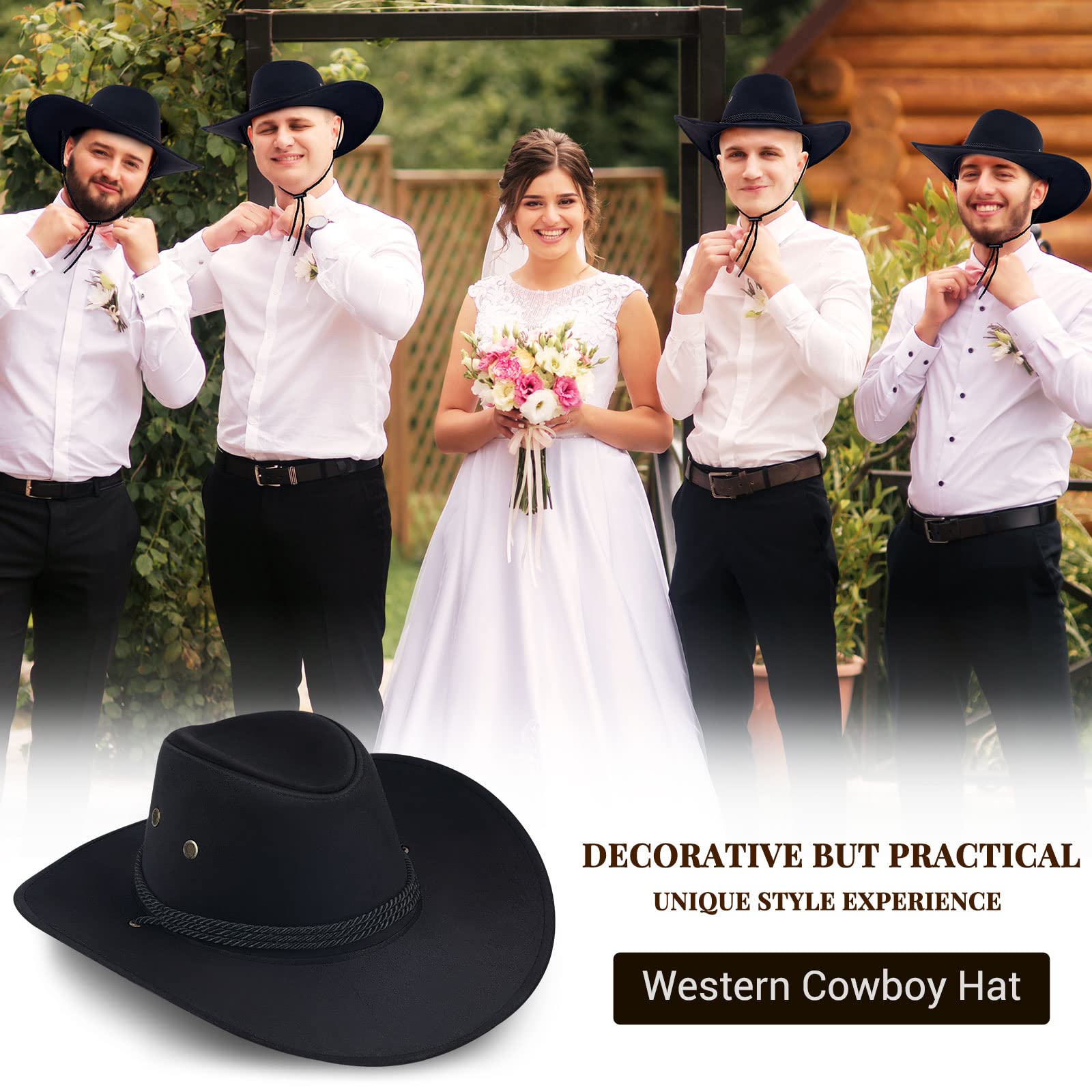 Janmercy 6 Pack Bulk Cowboy Hats Western Cowboy Hat Plain Cowboy Hat with Adjustable Drawstring for Wedding Stage Performance (Fresh Black)