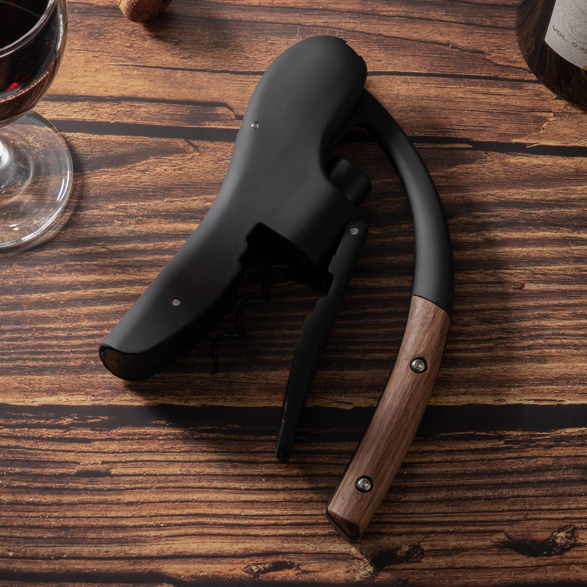 Wine Opener,Compact Vertical Corkscrew Wine Bottle Opener with Wood Handle and Built-in Foil Cutter,Wine Key for Servers and Bartenders,Gifts