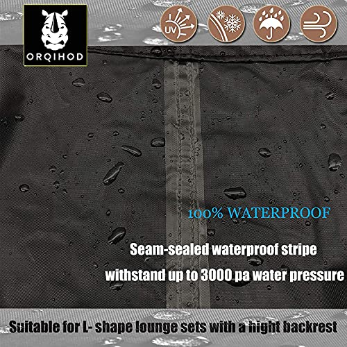 Orqihod V-Shaped Patio Furniture Cover Waterproof 600D Heavy Duty Outdoor Sectional Sofa Covers with Storage Bag 85x85inch Black Protective Cover for Corner Sofa Windproof