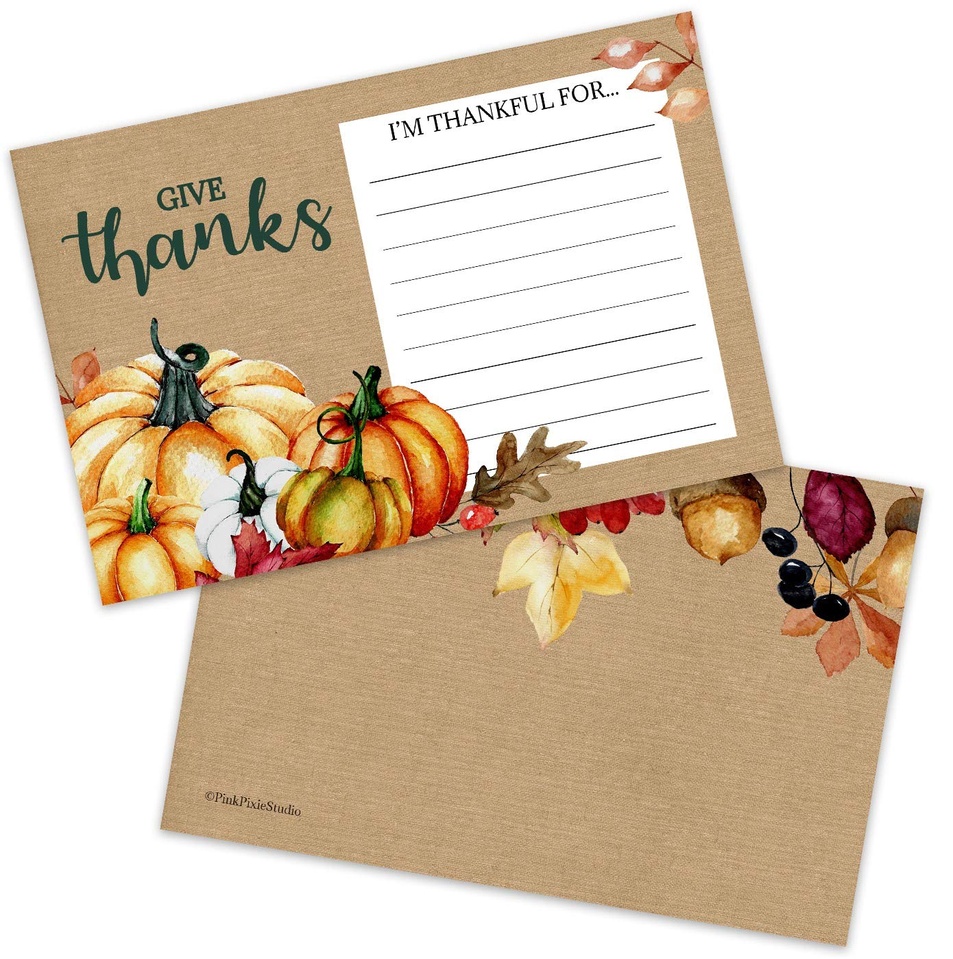 Pink Pixie Studio 40 Thanksgiving I Am Thankful for Fill in Gratitude Cards- Plate Setting or Activity for Familes Adults & Kids - Fall Autumn Leaves Pumpkins Decorations Supplies (4x6 Double Sided)