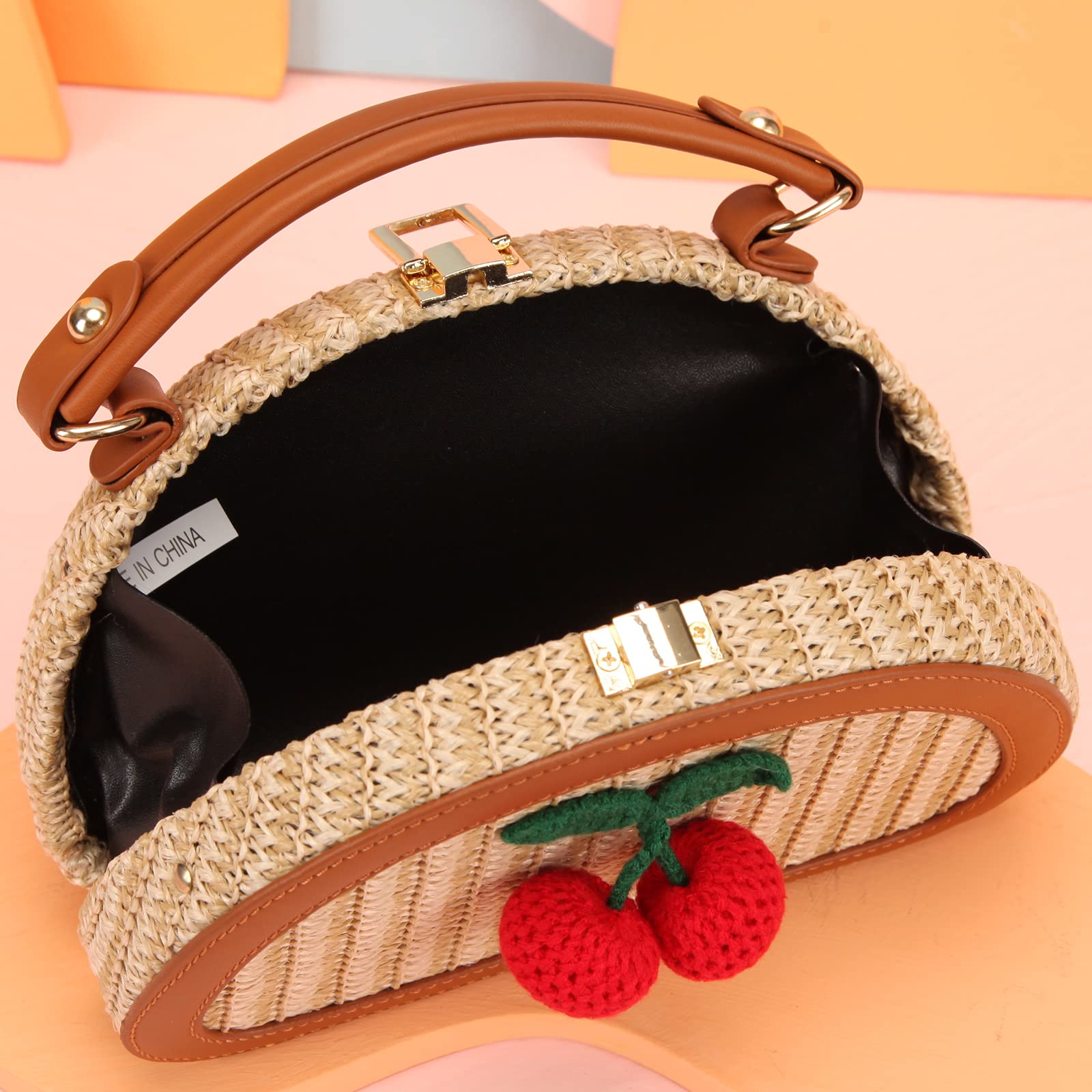Fawziya Evening Clutch Cherry Straw Weave Novelty Medium Purses For Women Formal-Beige