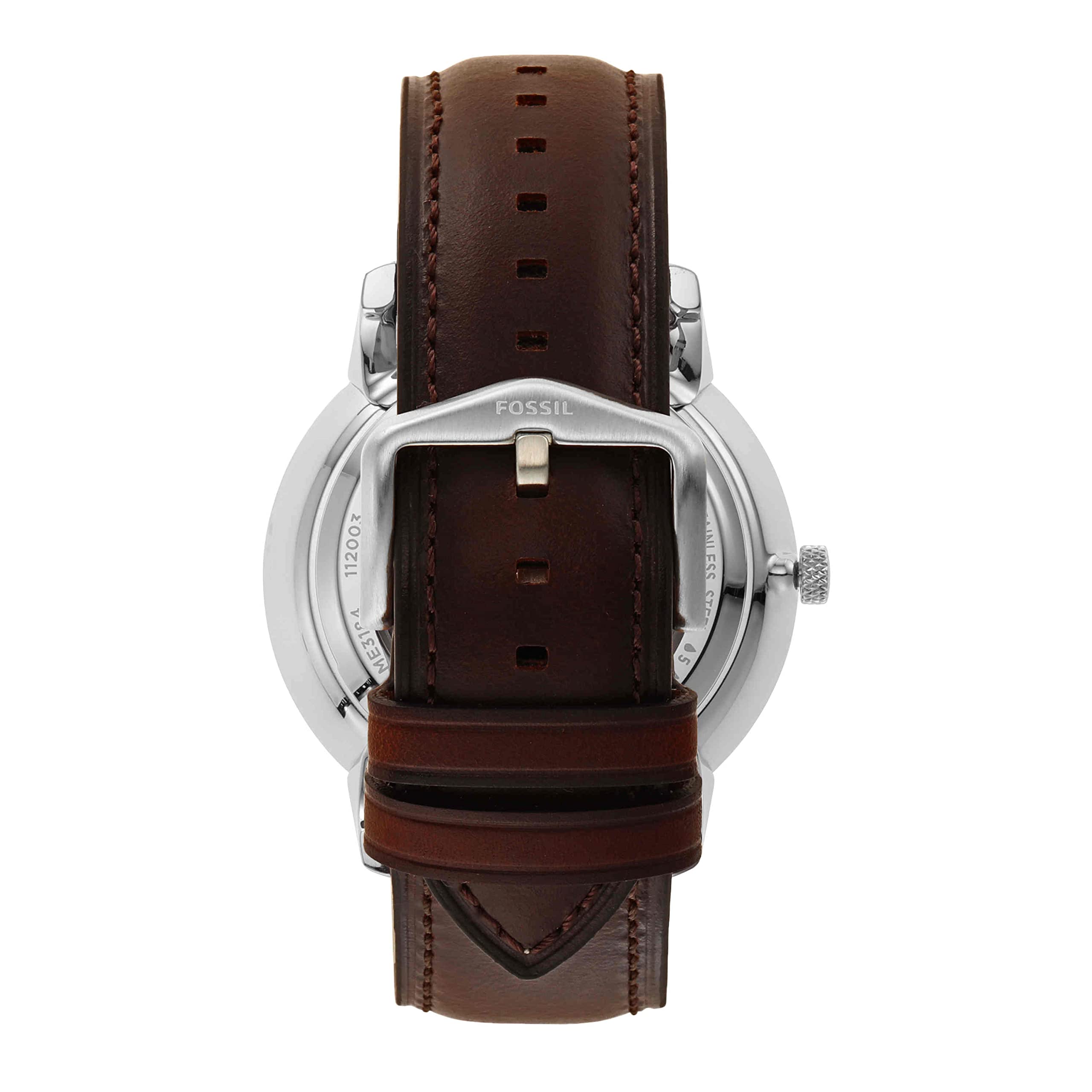 Fossil Men's Neutra Automatic Stainless Steel and Leather Three-Hand Skeleton Watch, Color: Silver, Brown (Model: ME3184)